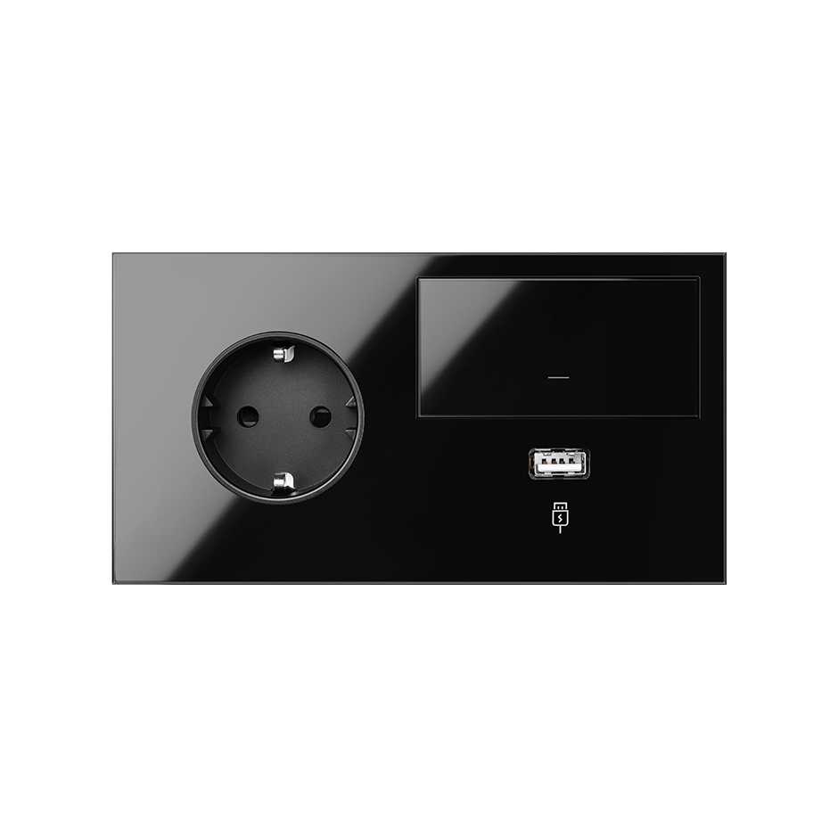Kit front para 2 elementos com 1 base de tomada schuko, 1 tecla e 1 ...
