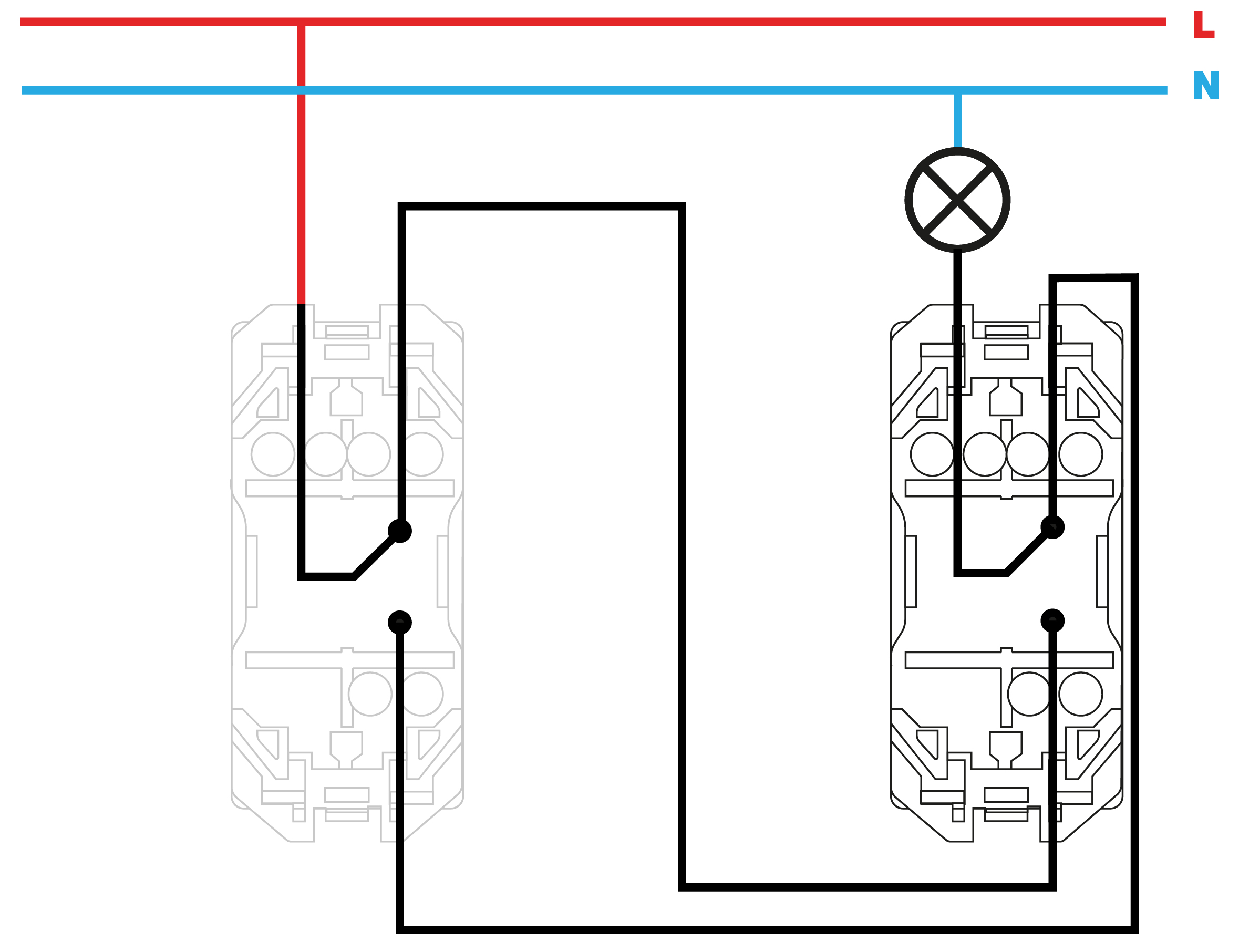2-way push-button switch 10AX 230V~ with fast terminal connection ...