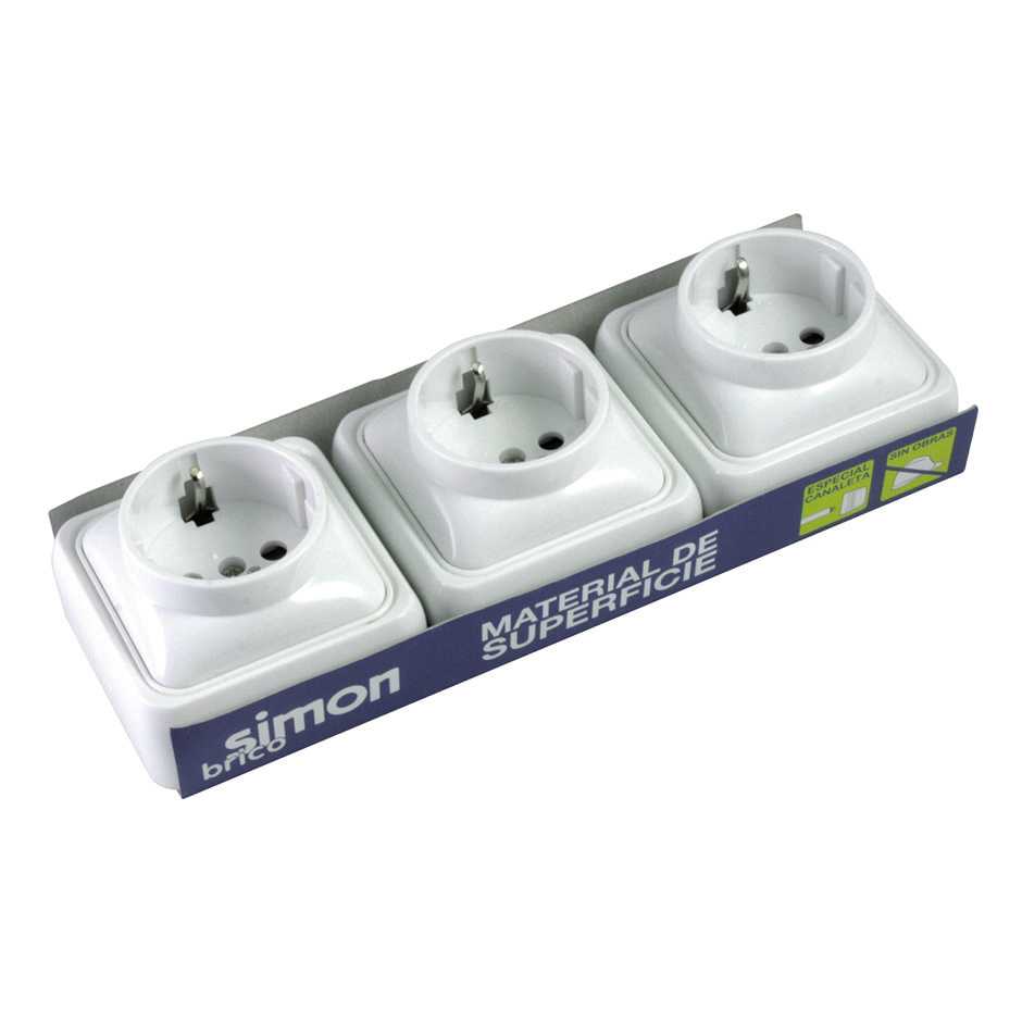 PACK 3 BASES DE TOMADA SCHUKO DE SUPERFÍCIE ESPECIAL CANALETA SÉRIE ALFA SIMON BRICO | SIMON
