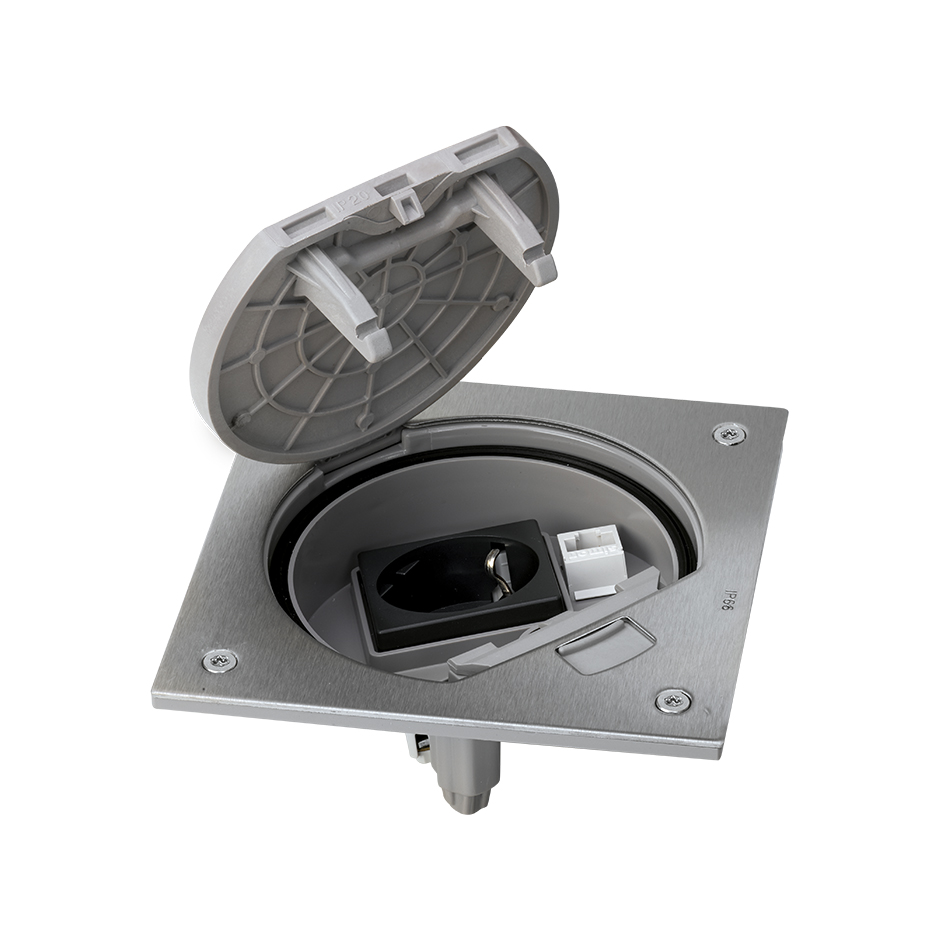 Mechanism-holder unit IP66 with manual lock and Schuko socket outlet ...