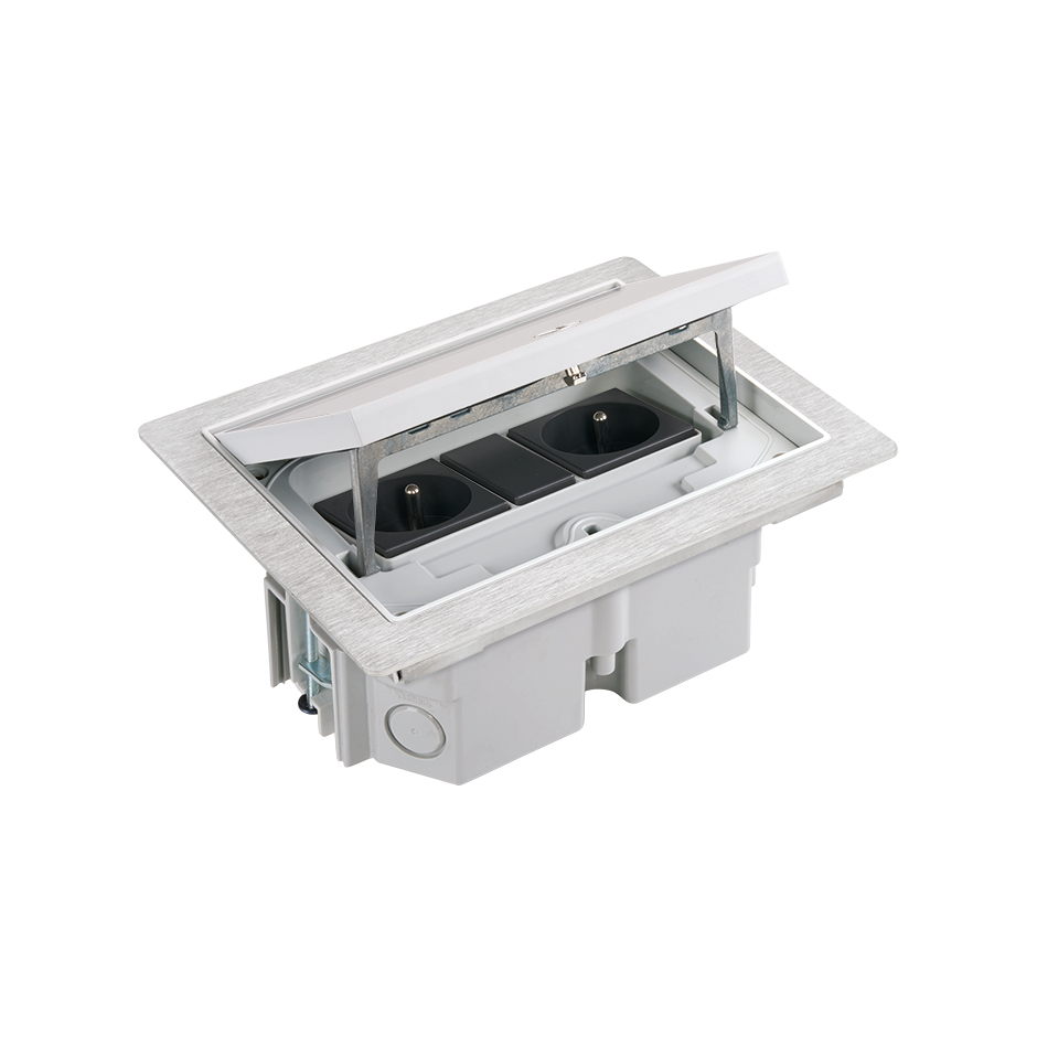 IP66 watertight raised floor box kit with 2 french socket outlets + 1 ...