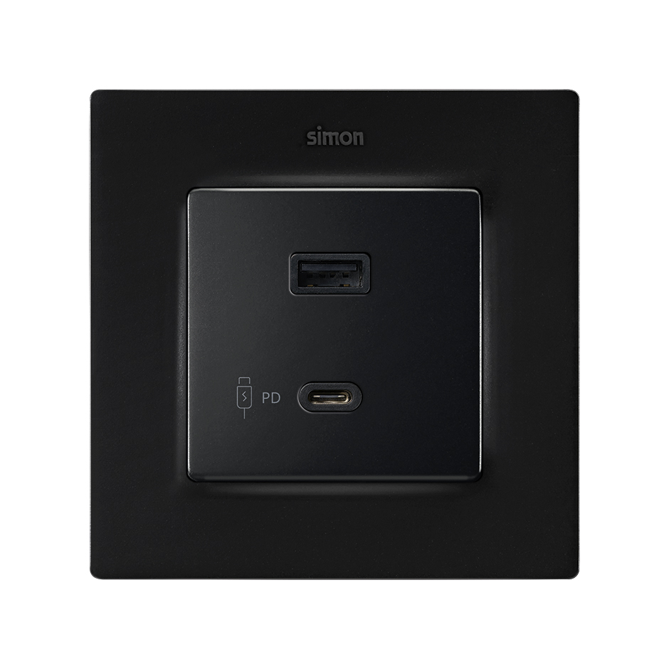 Placa para carregador USB A+C Quickcharge preto mate Simon 82 Concept ...