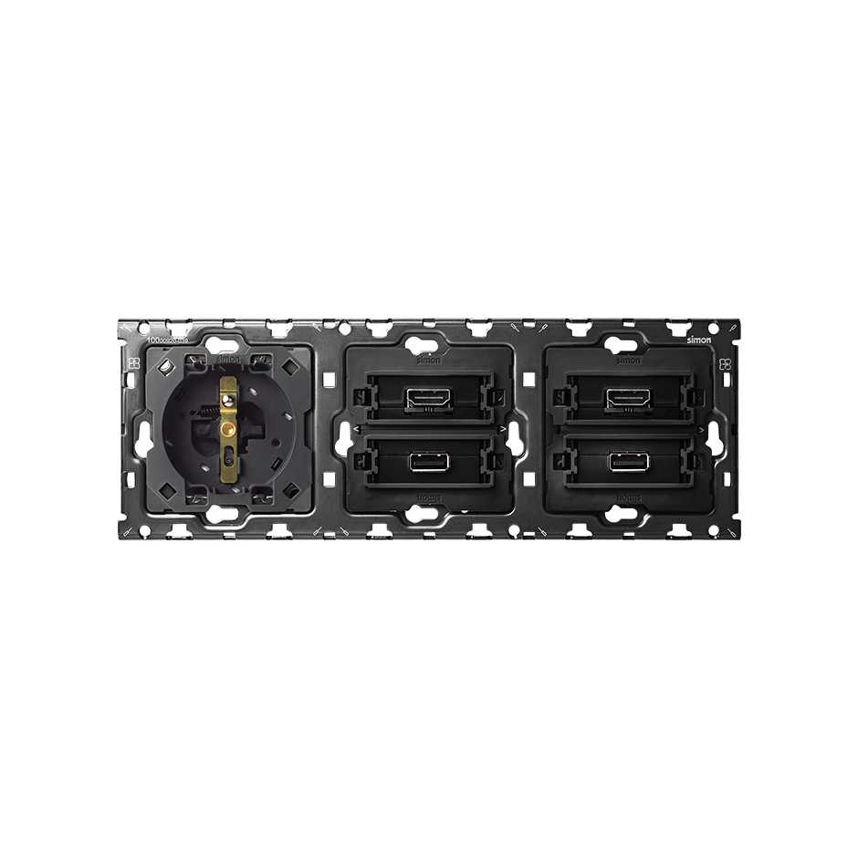 Back kit for 3 elements with 1 2P+E socket and 2 HDMI + USB connectors ...
