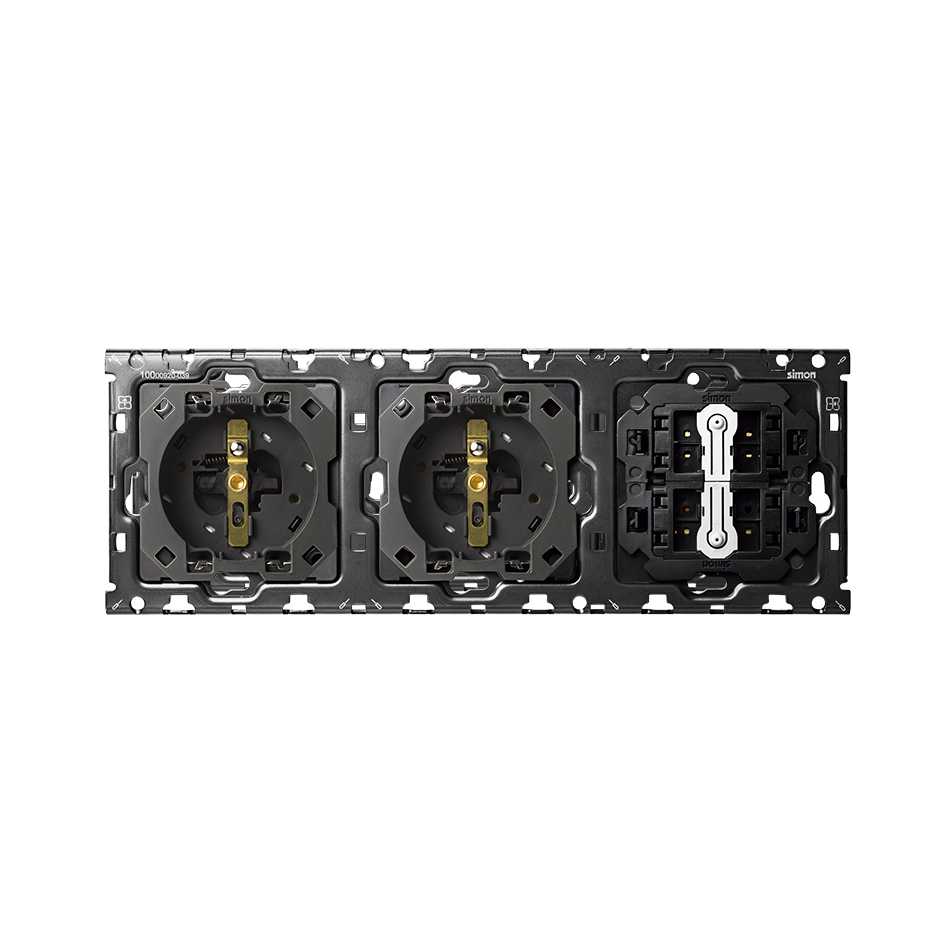 Back kit for 3 elements with 2 2P+E sockets and 2 two-way switches ...
