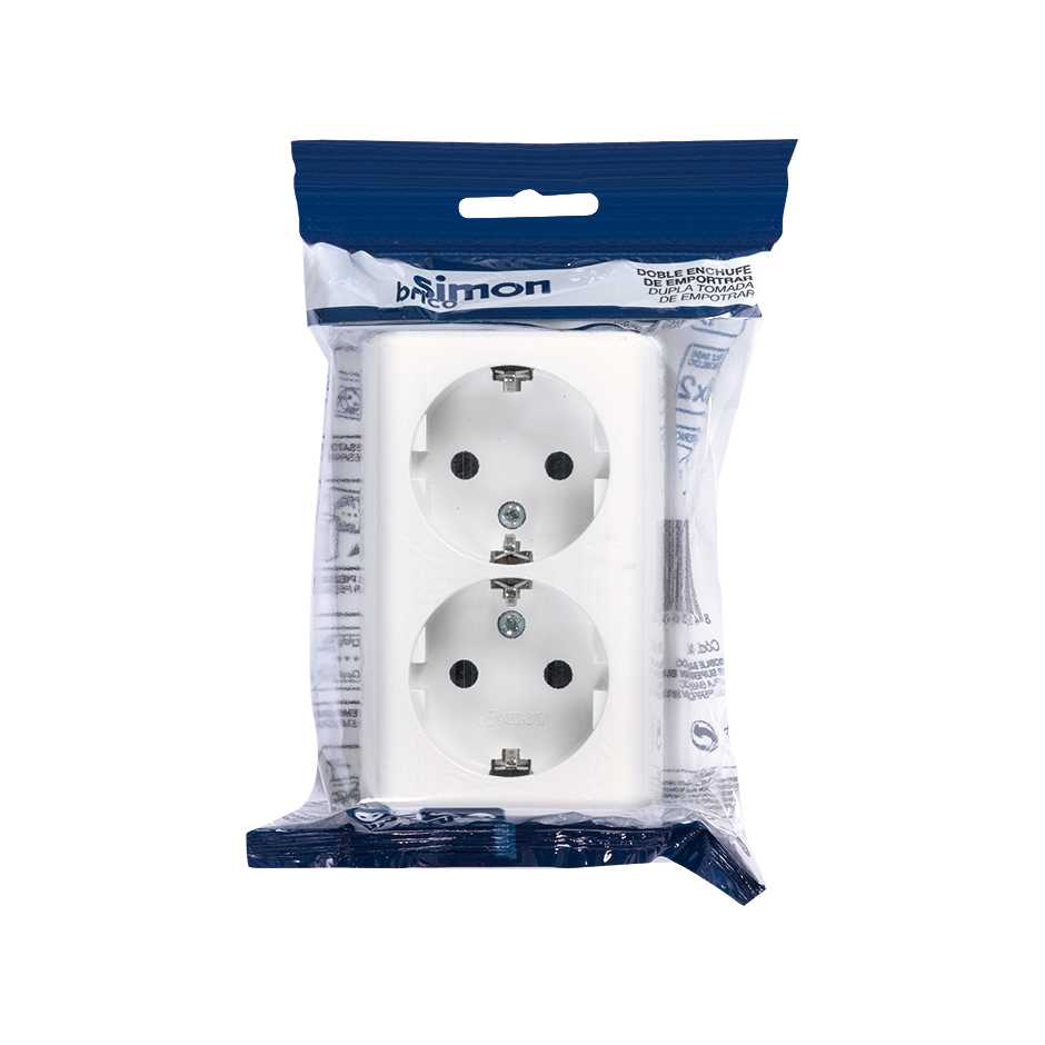 BASE DE TOMADA SCHUKO DUPLA MONOBLOCO 16A 250V DE SUPERFÍCIE BRANCA SIMON BRICO | SIMON