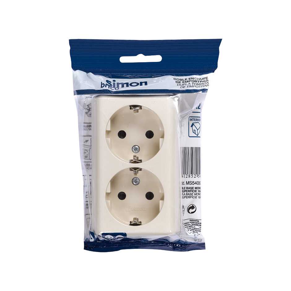 BASE DE TOMADA SCHUKO DUPLO MONOBLOCO 16A 250V DE SUPERFÍCIE MARFIM SIMON BRICO | SIMON