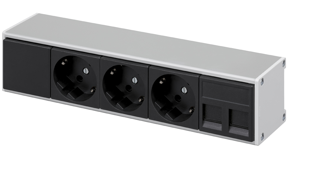 Kit Ofiblock Compact with 3 schuko sockets and 2 RJ45 C.6 mounted and ...