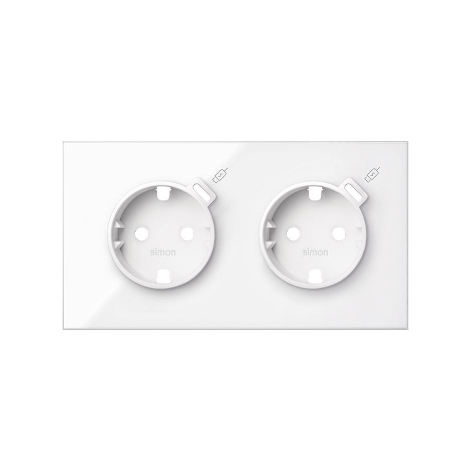 Kit front 2 schuko sockets with C USB charger gloss white Simon 100 | SIMON