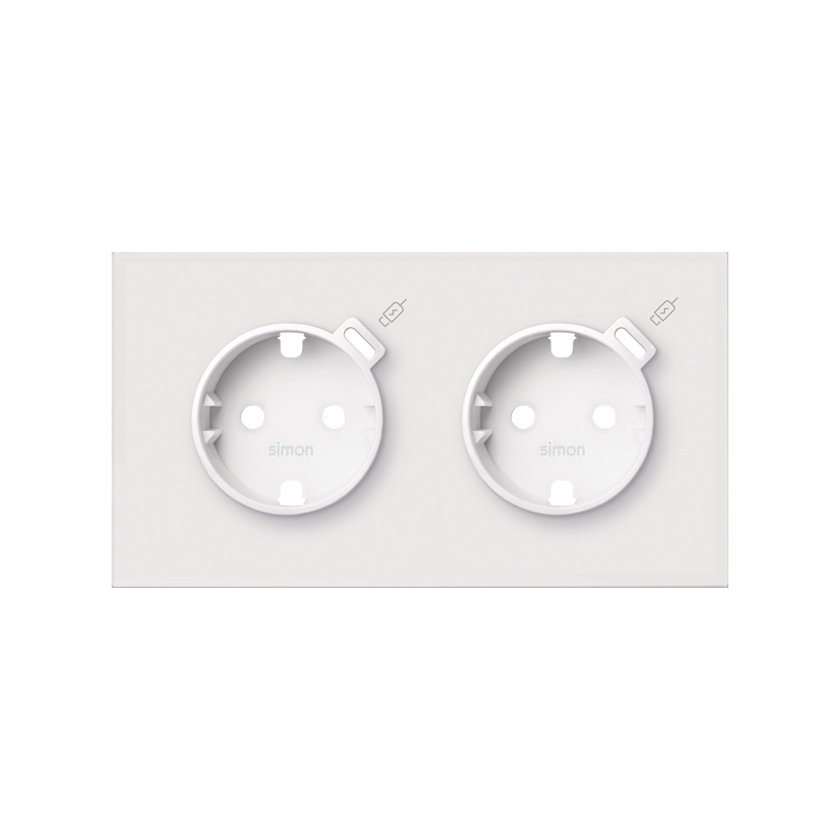 Kit front 2 schuko sockets with C USB charger matt white Simon 100 | SIMON