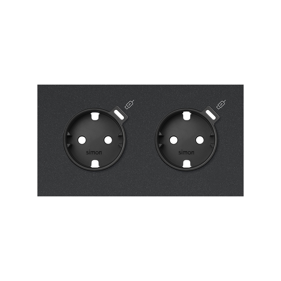 Kit front 2 schuko sockets with C USB charger matt black Simon 100 | SIMON