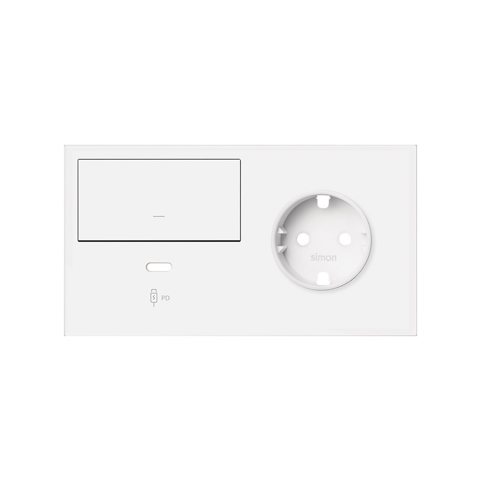 Kit front for 2 elements schuko socket + rocket + USB C charger left ...