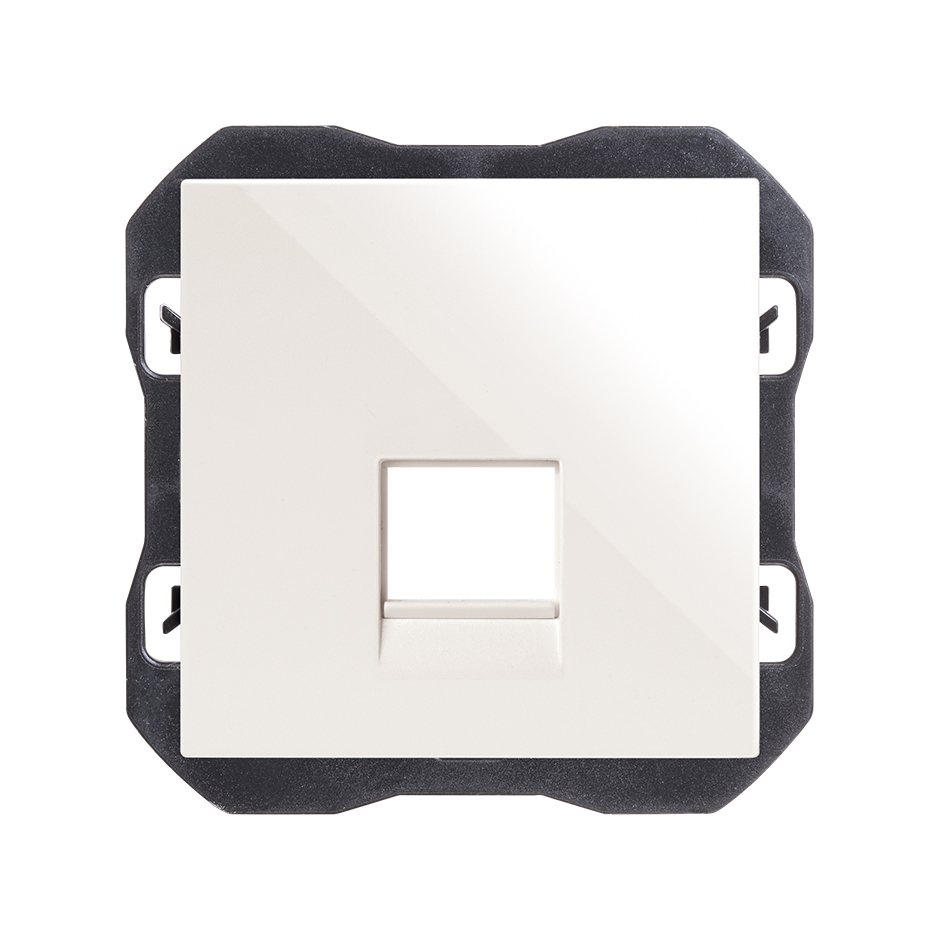Flat voice and data cover with dust cover for 1 RJ45 connector white ...