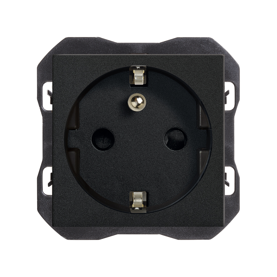 2P+T socket outlet 16A 250V~ screw connection matt black Simon 270 | SIMON