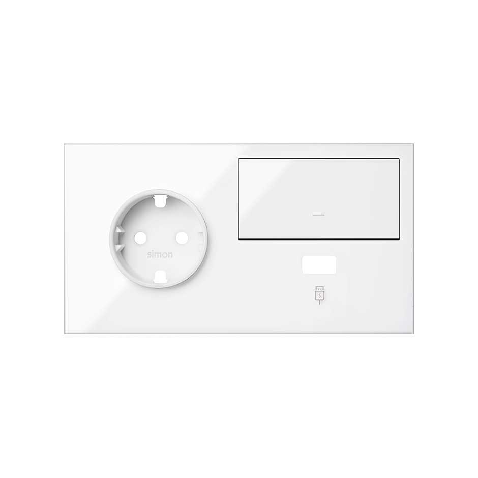 Kit front para 2 elementos com 1 base de tomada schuko, 1 tecla e 1 ...