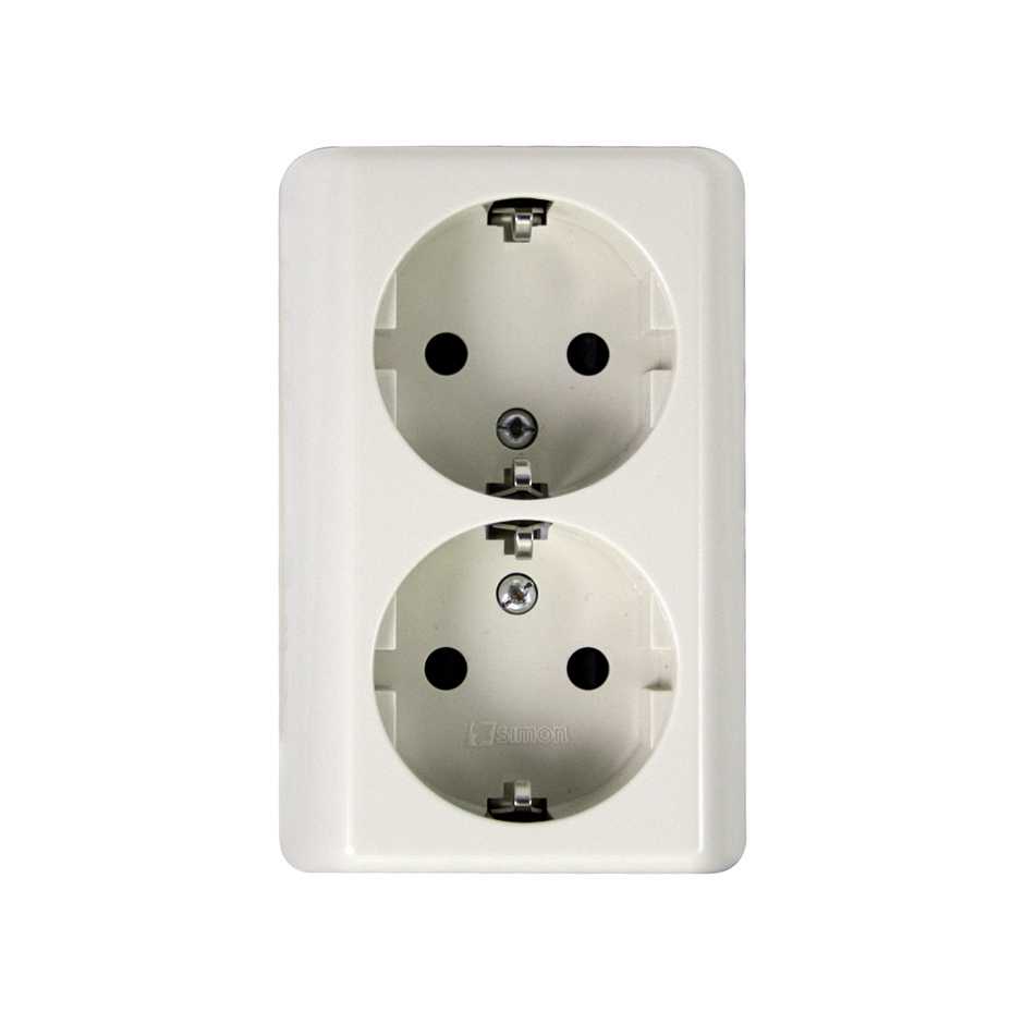 BASE DE TOMADA SCHUKO DUPLA MONOBLOCO 16A 250V DE SUPERFÍCIE BRANCA SIMON BRICO | SIMON