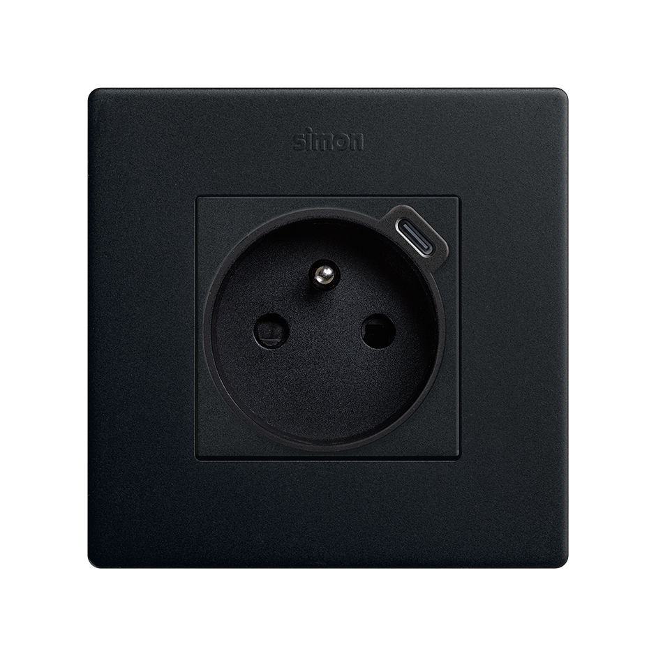French socket 2P+T with C USB charger 10,5W matt black Simon 270 | SIMON