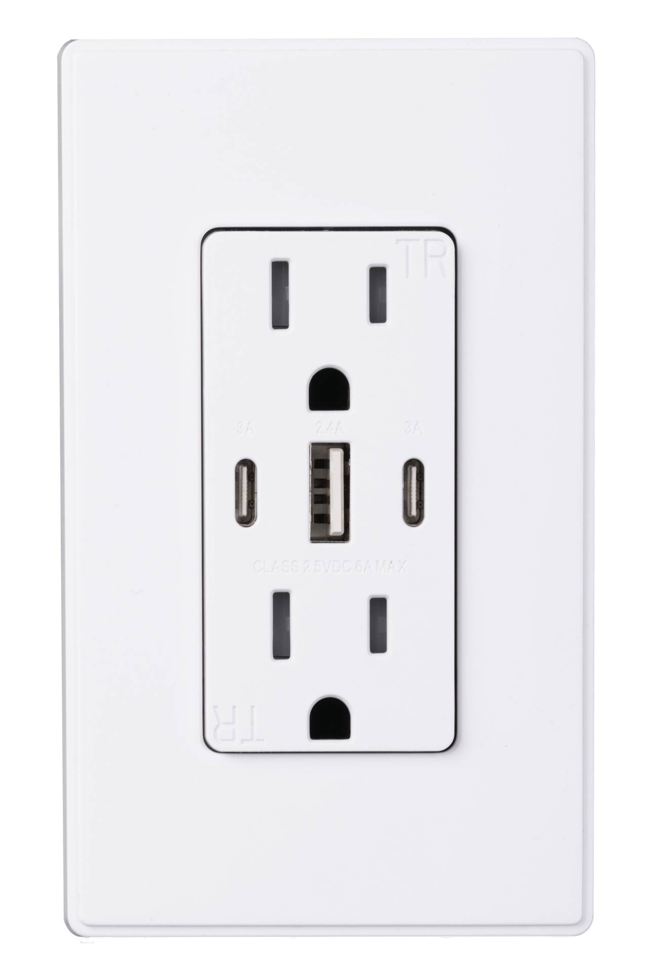 Placa Nema con toma de corriente dúplex C/USB C+A+C 10A 127V~ blanco Simon 25 | SIMON