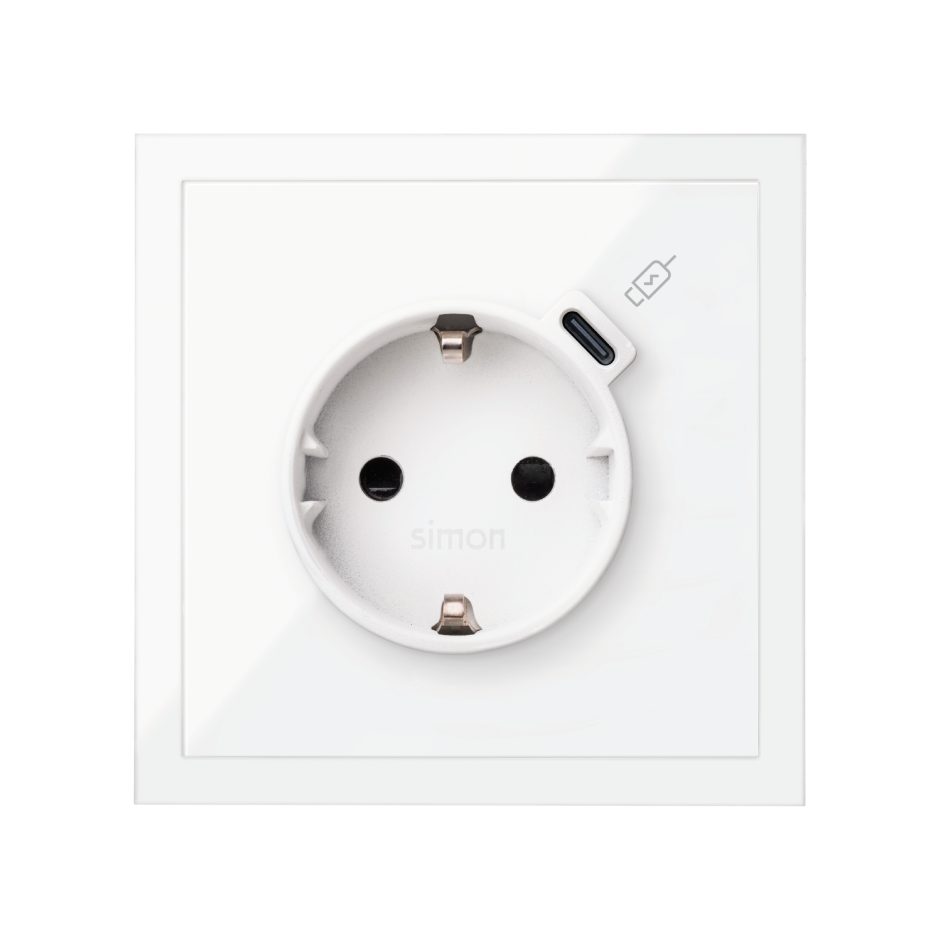 Cover schuko socket with C USB charger gloss white Simon 100 | SIMON