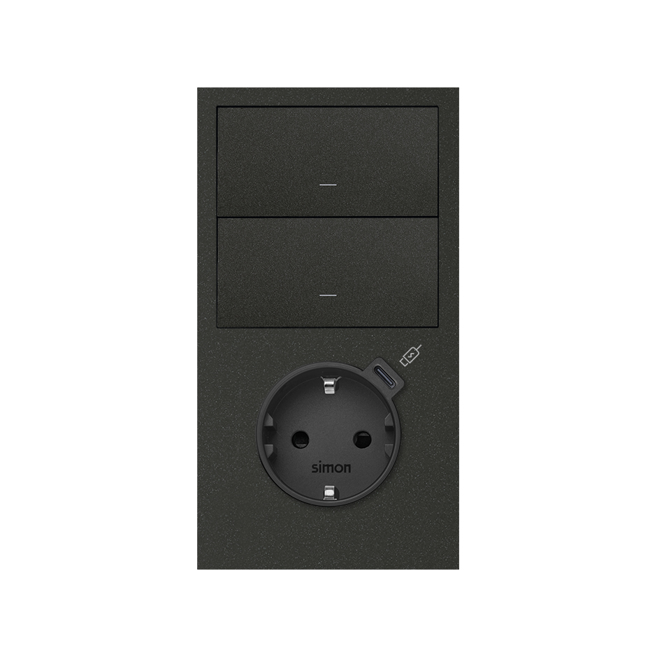 Kit front vertical 2 rockers + schuko socket with USB C matt black ...