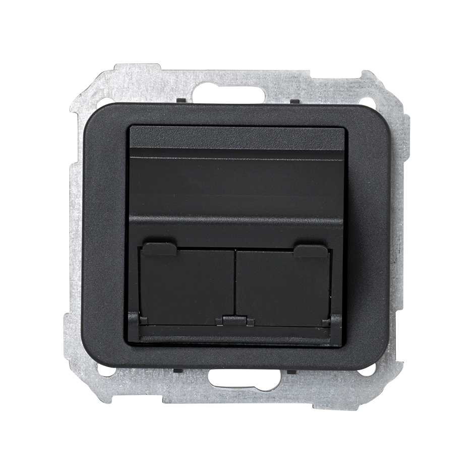 Angled voice and data plate with dust cover for 2 RJ45 connectors ...